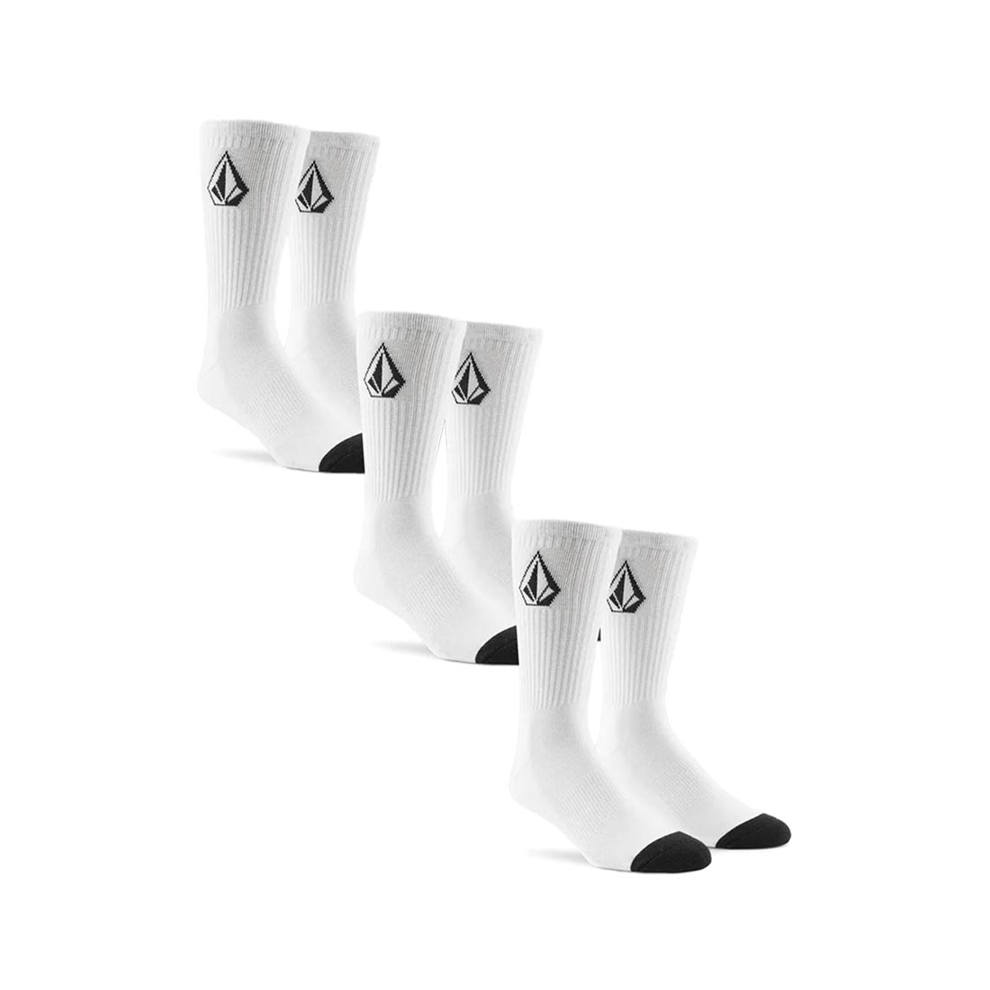 Volcom Full Stone Crew Socks 3 Pack - White - Supereight